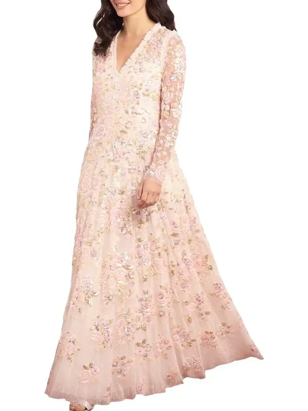 NEEDLE & THREAD Sequin Paradise V-neck Gown - Opal/multi