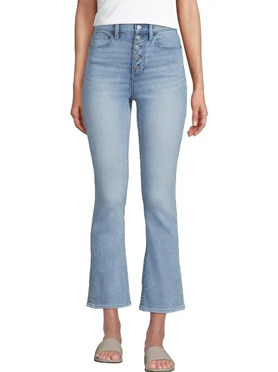 LANDS' END High Rise Button-fly Kick Flare Crop Jeans - Arctic Indigo