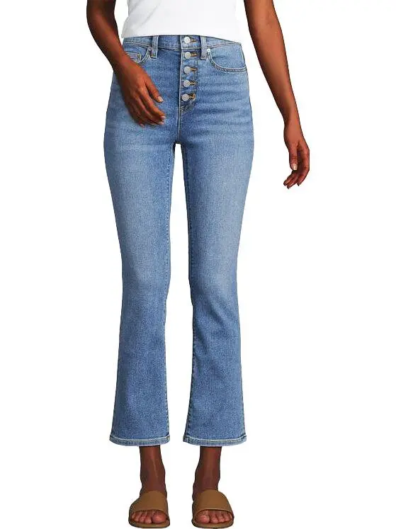 LANDS' END High Rise Button-fly Kick Flare Crop Jeans - Beau Blue