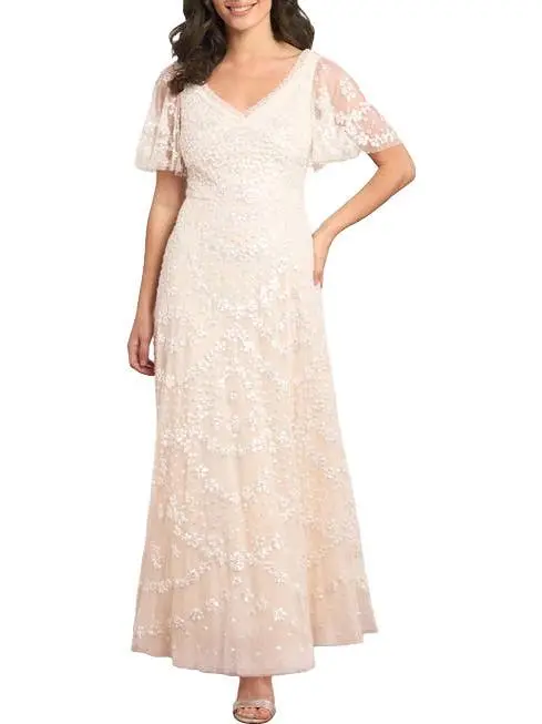 NEEDLE & THREAD Isobel Sequin Ankle Gown - Cream