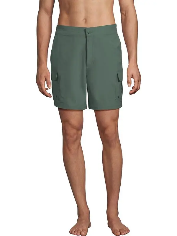 LANDS' END 7" Quick Dry Cargo Swim Shorts - Eucalyptus