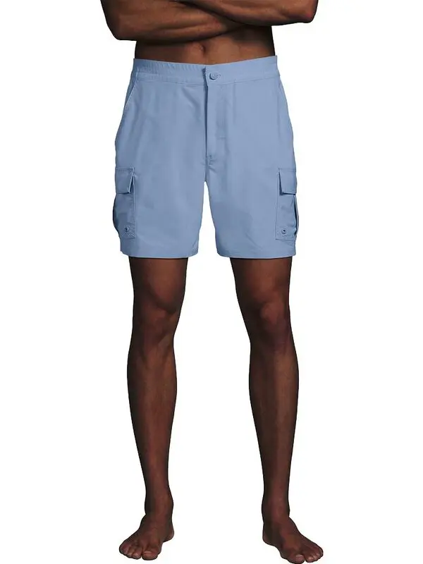 LANDS' END 7" Quick Dry Cargo Swim Shorts - Oasis Blue