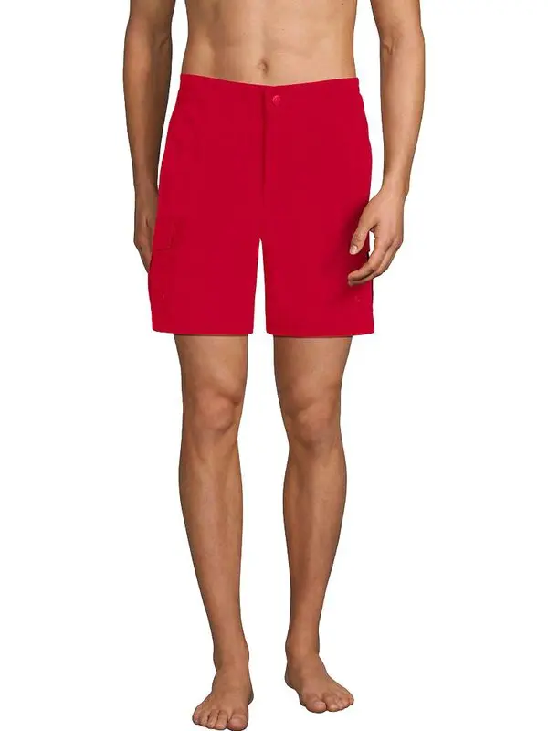LANDS' END 7" Quick Dry Cargo Swim Shorts - Strawberry