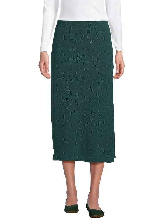 LANDS' END Crinkle Textured Midi Skirt - Deep Forest