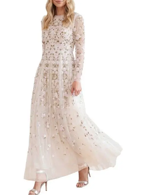 NEEDLE & THREAD Camellia Ditsy Ankle Gown - Cream/multi