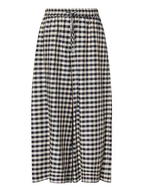 Max Mara Check Wide-leg Cotton-blend Trousers - Navy Vichy