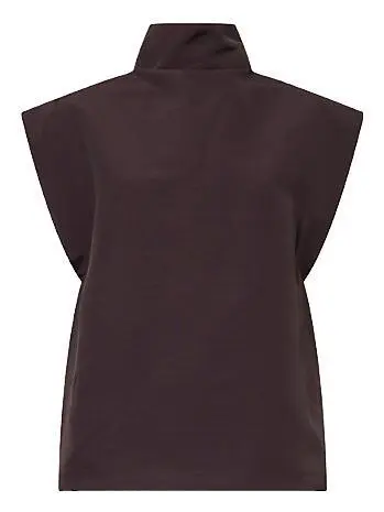 Alaïa High Neck Woven Top - Aubergine