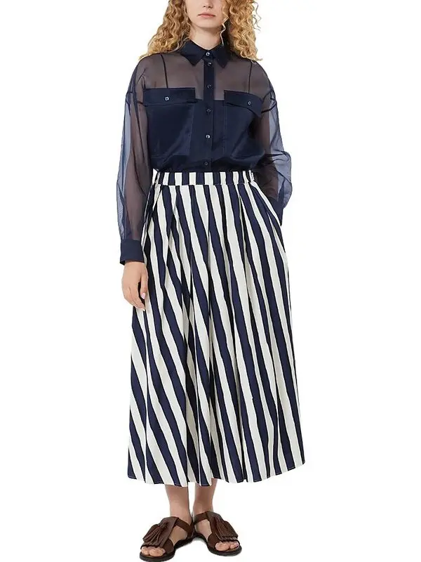 Max Mara Wkduomo Pleated Poplin Skirt - Navy