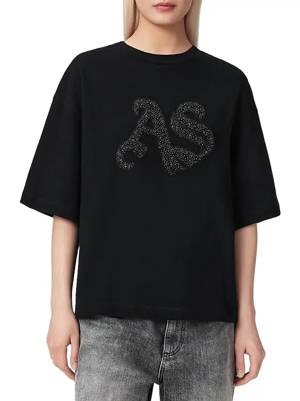 ALLSAINTS Icon Amelie Embellished T-shirt - Black