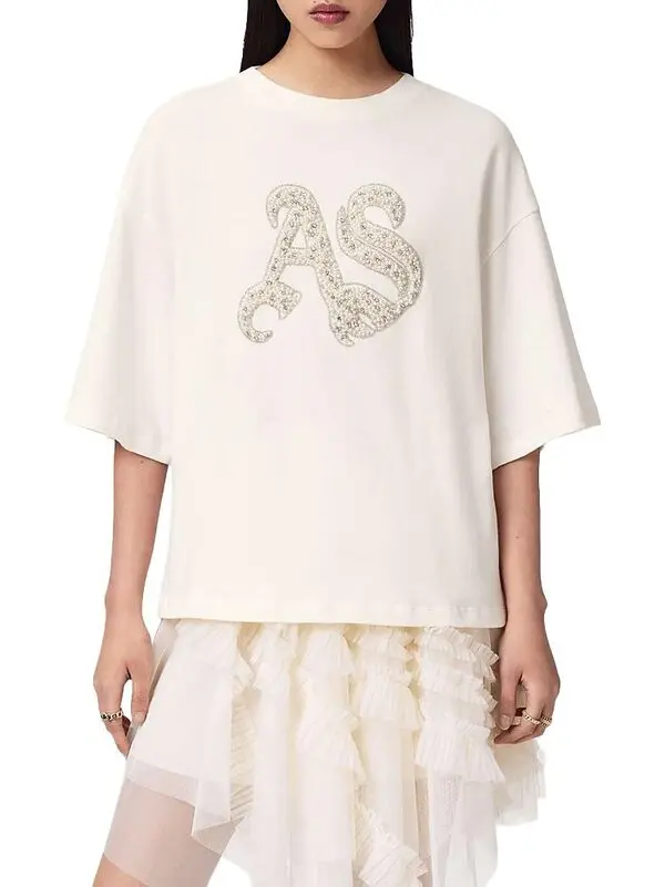ALLSAINTS Icon Amelie Embellished T-shirt - Optic White