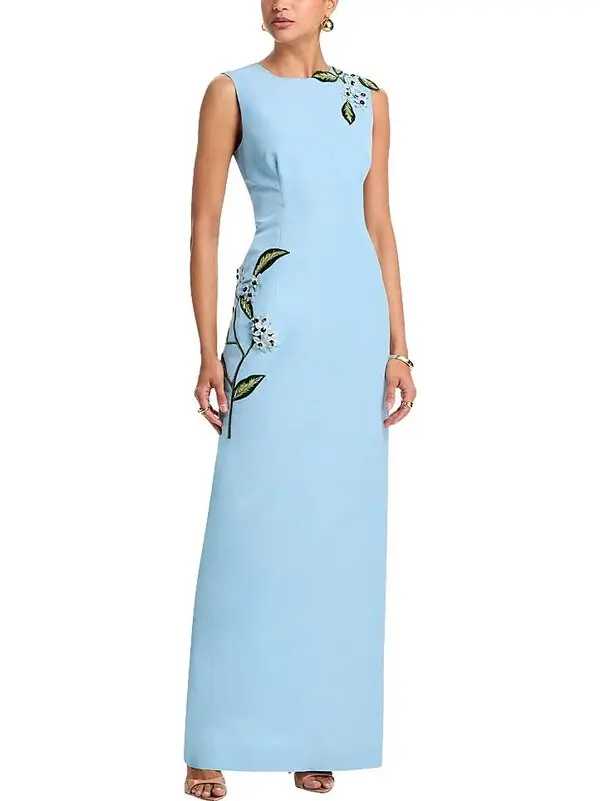 Oscar De La Renta Porcelain Flower Silk Gown - Cerulean
