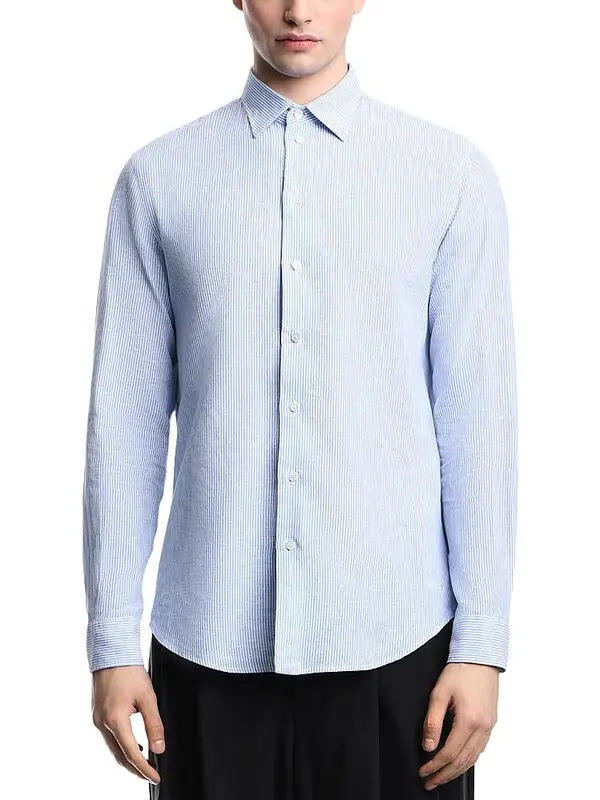 Emporio Armani Regular Fit Classic Collar Shirt - Light Blue Stripes