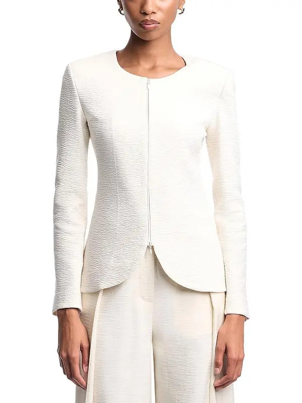 Emporio Armani Textured Jersey Zip-up Blazer - Warm White