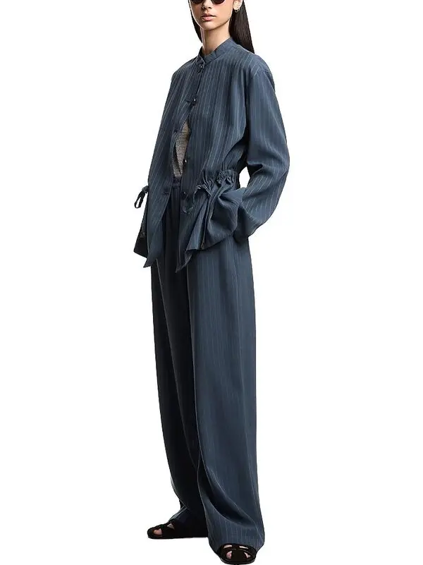 Emporio Armani Fluid Lurex Pinstripe Guru Collar Jacket - Whale Blue