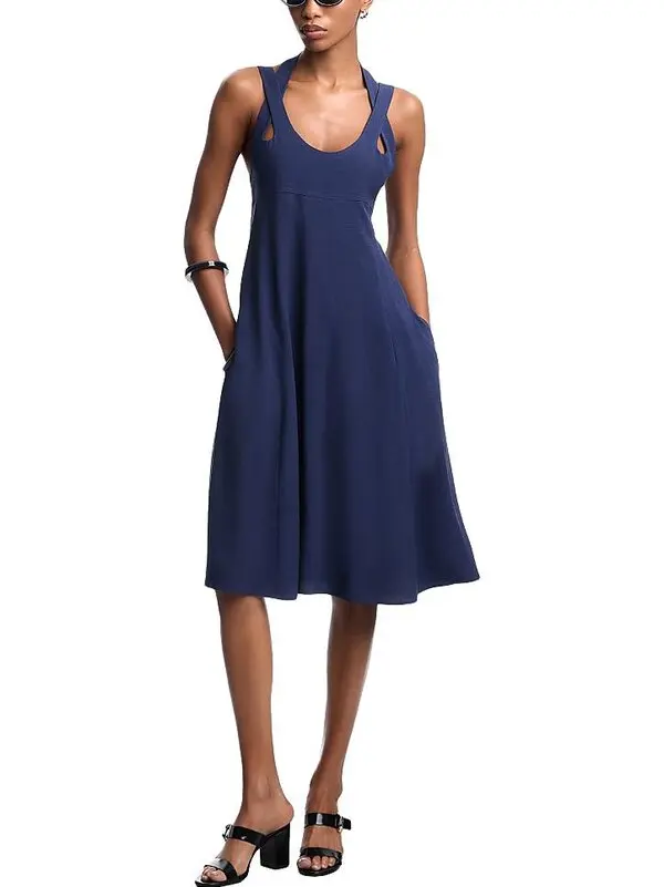 Emporio Armani Fluid Jacquard Midi Dress - Mineral Blue