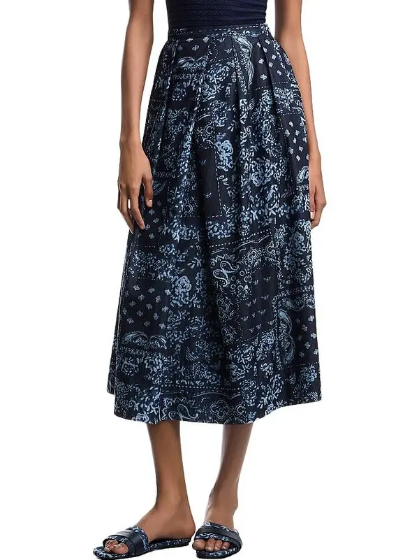 Emporio Armani Chambray Printed Midi Skirt - Navy/bandana Print