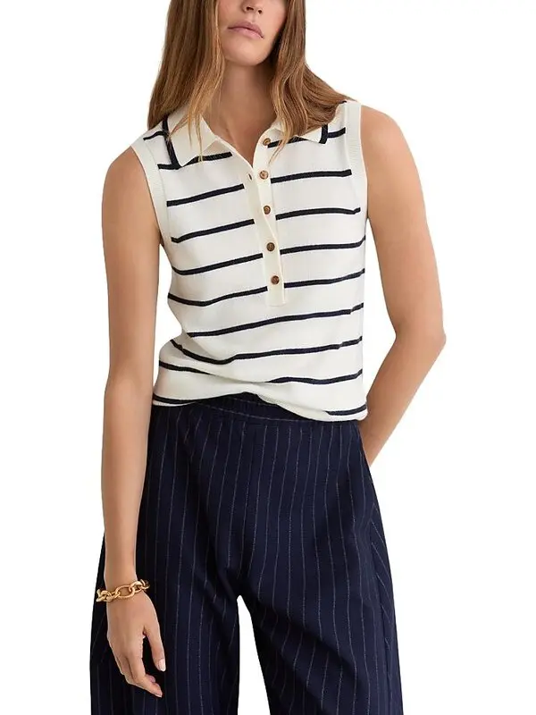 REISS Sara Polo Top - Ivory/navy