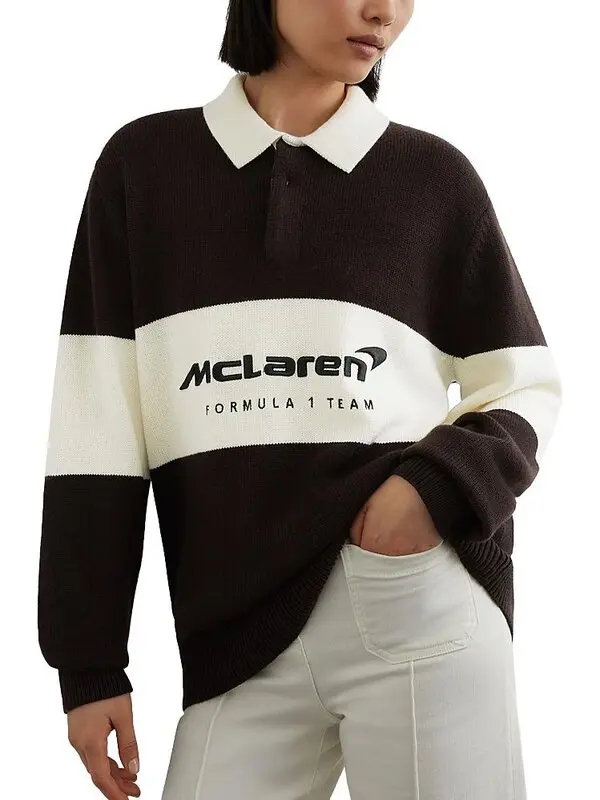 REISS Embroidered Logo Rugby Polo Shirt - Chocolate