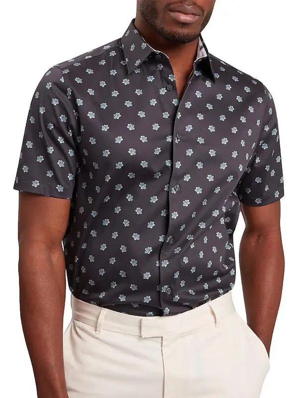 Ted Baker London Chaska Short Sleeve Regular Fit Ditsy Floral Print Shirt - Navy