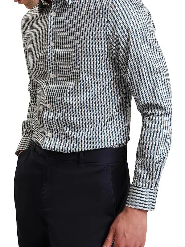 Ted Baker London Firdawi Long Sleeve Slim Stripe Geo Shirt - Navy