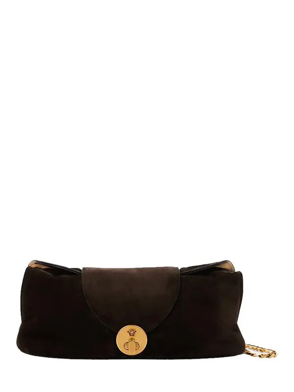 Versace Suede Clutch With Gold Tone Clasp - Moka/gold