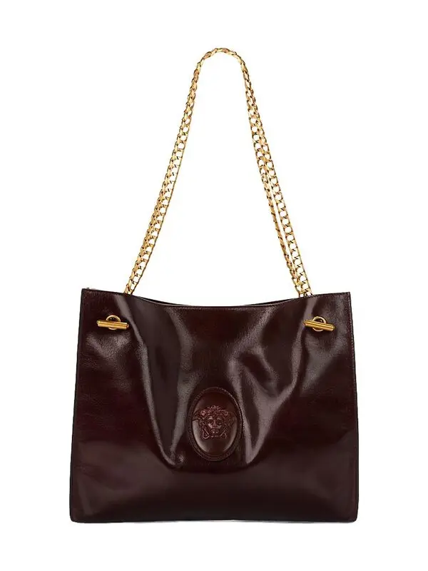 Versace Leather Shoulder Bag - Moka/gold