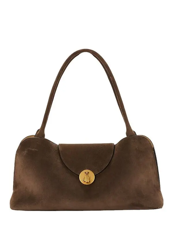 Versace Medium Suede Shoulder Bag - Taupe/gold
