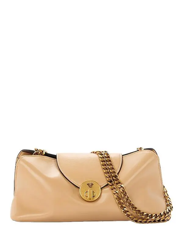 Versace Leather Crossbody Bag - Beige/gold