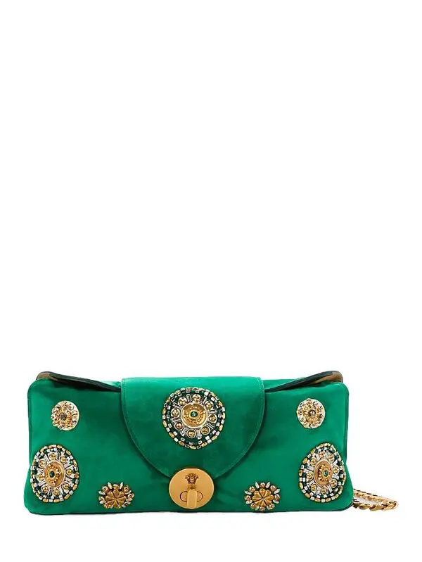 Versace Embellished Suede Clutch - Emerald/gold
