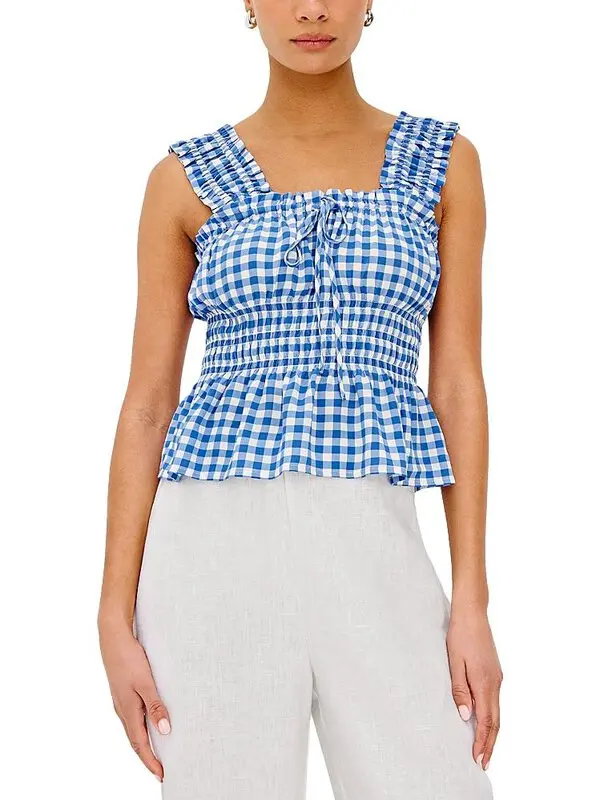 Rails Gingham Smocked Waist Top - Azure Gingham
