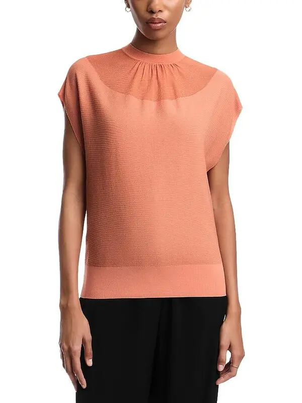 Emporio Armani Dolman Cap-sleeve Ribbed Knit Top - Persimmon