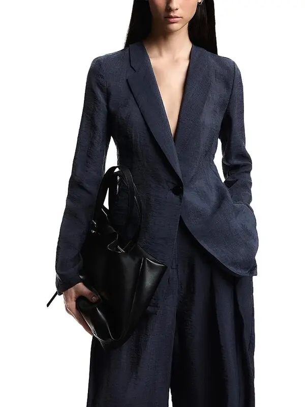 Emporio Armani Textured Single-breasted Blazer - Mineral Blue