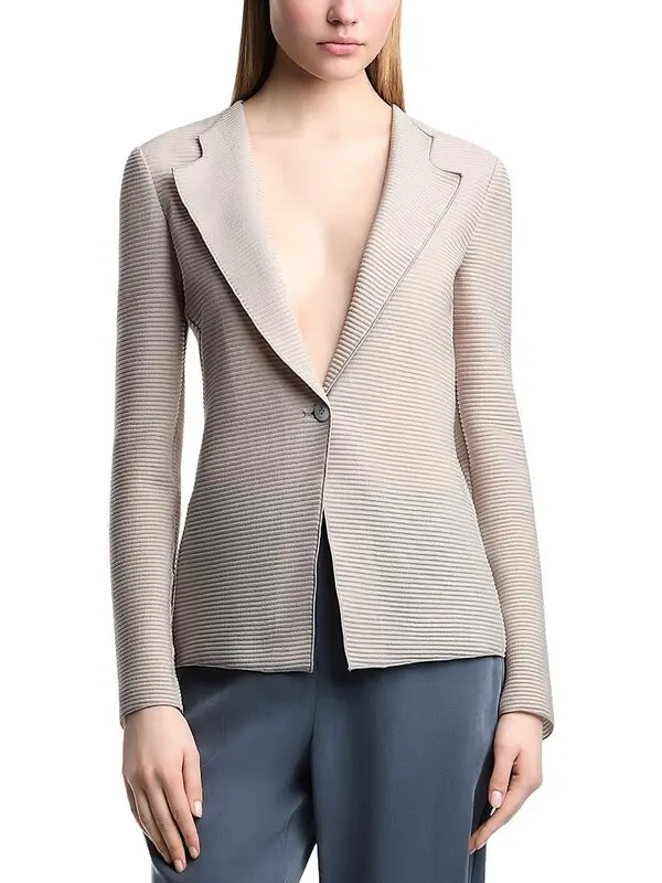 Emporio Armani Ribbed Jersey Blazer - Tan/ice Grey