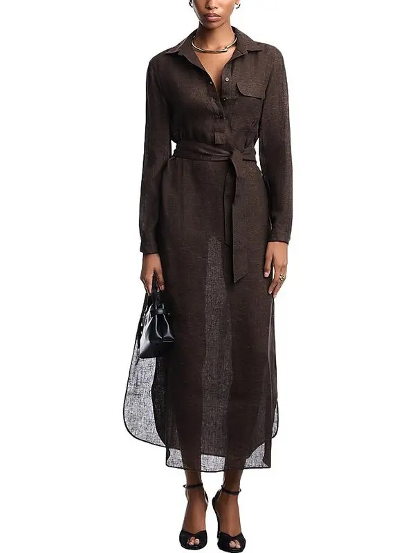 Emporio Armani Linen Blend Chambray Shirt Dress - Chocolate