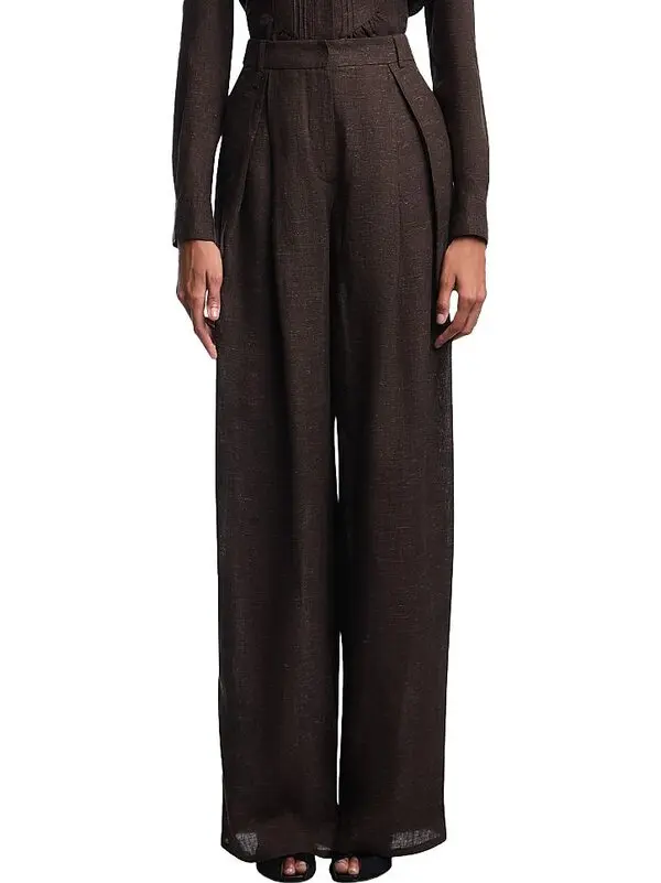 Emporio Armani Linen Blend Chambray Trousers - Chocolate