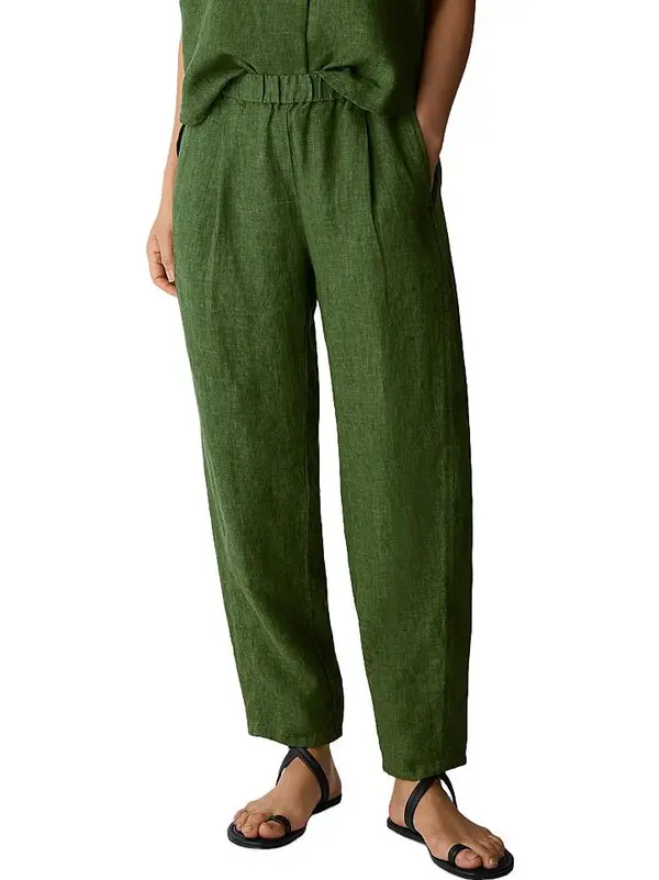 Eileen Fisher Pleated Linen Ankle Pants - Field