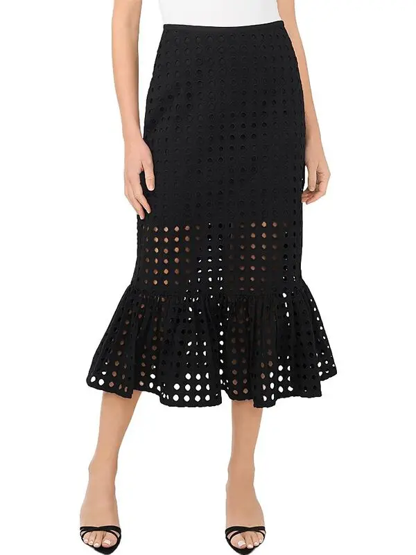 CECE DUPRAZ Eyelet Ruffle Hem Midi Skirt - Rich Black