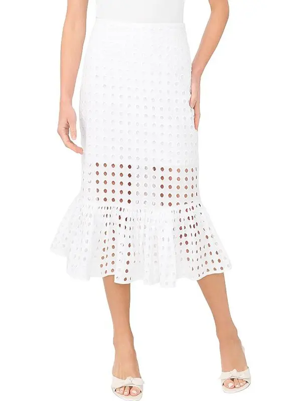 CECE DUPRAZ Eyelet Ruffle Hem Midi Skirt - Ultra White