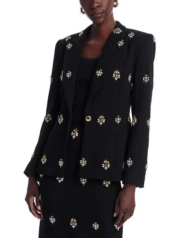 SERGIO HUDSON Crystal Embroidered Wool Blazer - Ebony