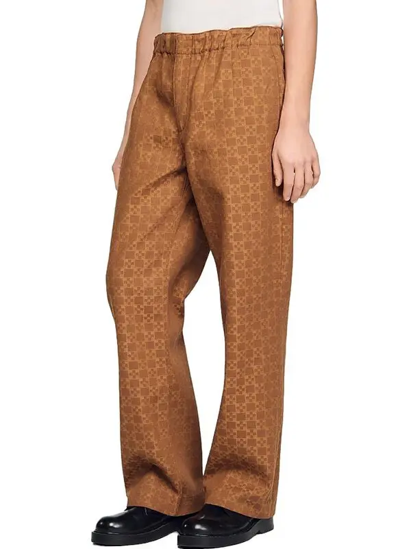 Sandro Wide-leg Jacquard Denim Trousers - Camel