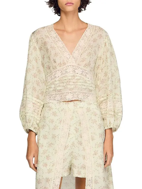 Sandro Floral Crop Top - Pink / Green