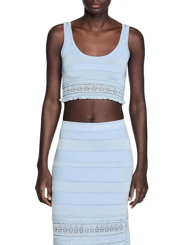 Sandro Pointelle Knit Crop Top - Sky Blue