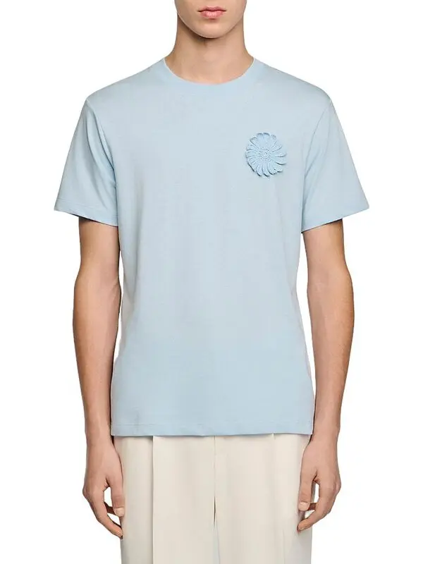Sandro Cotton Crochet Flower Tee - Sky Blue