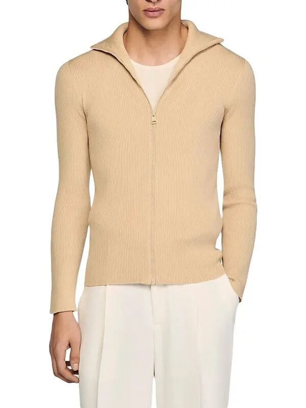 Sandro Zip Knitted Cardigan - Beige