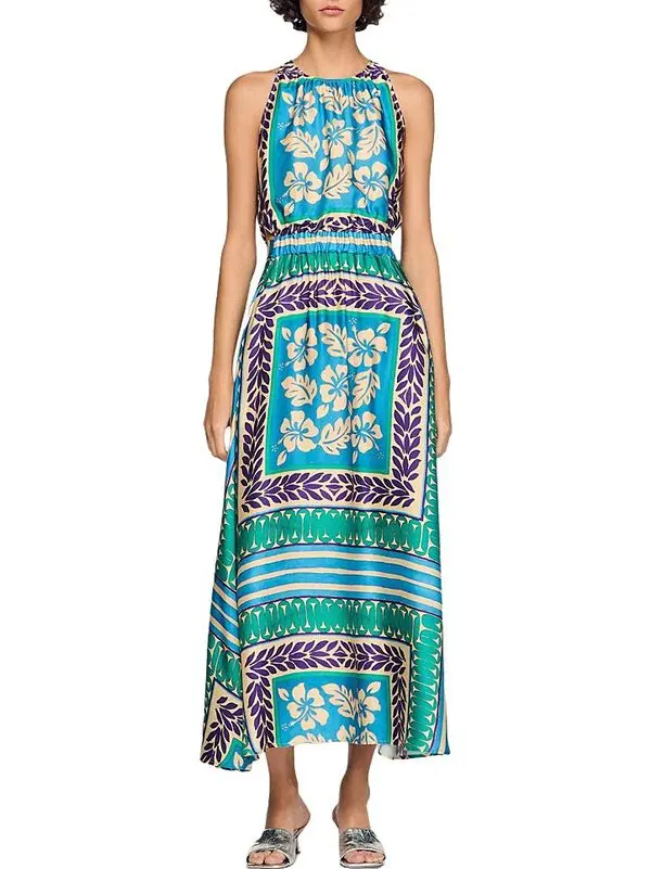 Sandro Floral Print Maxi Dress - Green / Purple