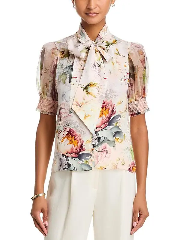 Alice + Olivia Brentley Tie Neck Blouse - Sweet Peony