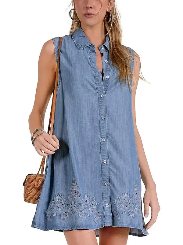 Elan Chambray Sleeveless Shirt Dress - Denim
