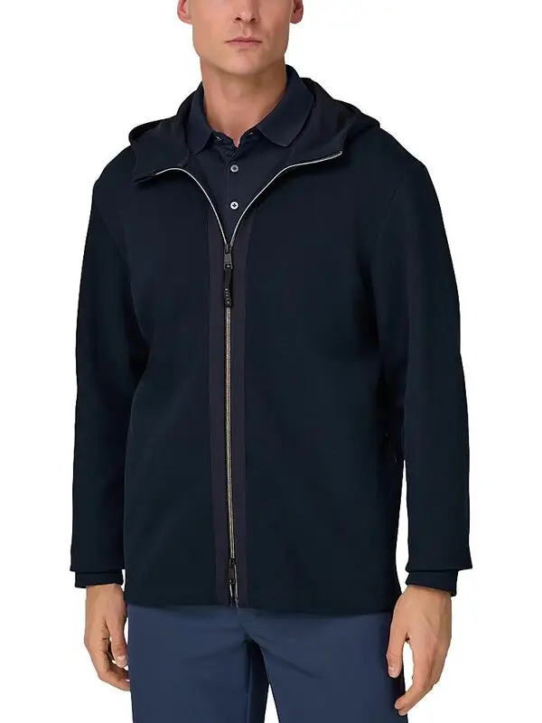 Boggi Milano Scuba Pique Full Zip Hooded Sweatshirt - Navy Blue