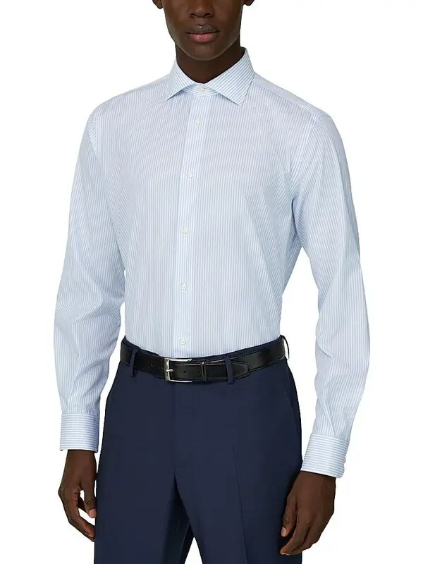 Boggi Milano Regular Fit Striped Cotton Dress Shirt - Light Blue