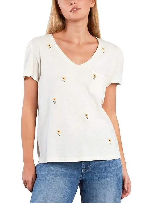 BILLY T Embroidered Puff Sleeve Tee - White Flower